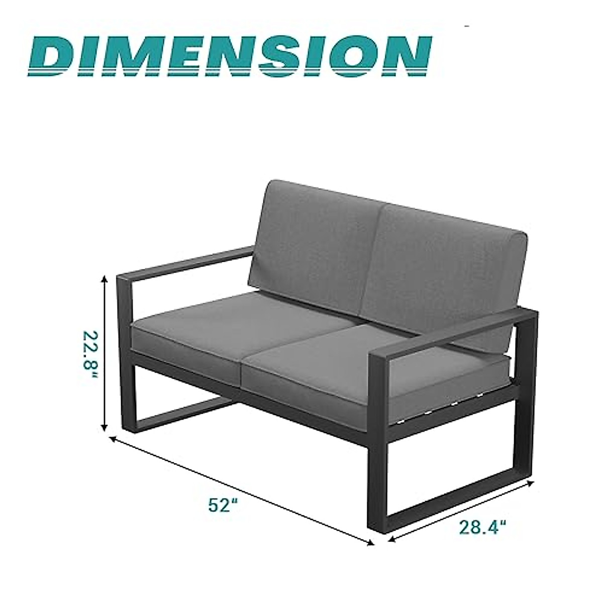 May in Color Aluminum Outdoor Loveseat, Modern Metal Patio Furniture Contemporary 2-Seat Sofa Chair with Cushion, Gery