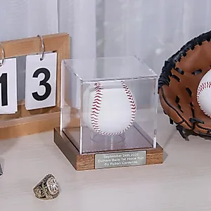 Walnut Baseball Display Case with UV Protected Acrylic Storage Box and Engraving, Silver Stand