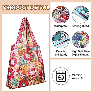 Weewooday 18 Pieces Foldable Reusable Shopping Bags Machine Washable Bags Waterproof Nylon Reusable Grocery Bags with Pouch Tote Bags (Classic Style)