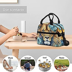 Pinupub 3 In 1 Kids Backpack Set Blue Lion Flowers Print 17 Inch Large Elementary School Bag With Lunch Bag And Pen Bag