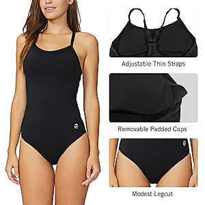 BALEAF Women's Athletic Training Adjustable Strap One Piece Swimsuit Swimwear Bathing Suit Black 34