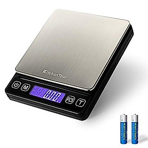 KitchenTour Digital Kitchen Scale - 500g/0.01g High Accuracy Precision Multifunction Food Meat Scale Jewelry Lab Carat Powder Scale with Back-Lit LCD Display(Batteries Included)