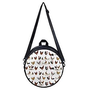Tisuoting Women's Stylish Quilted Crossbody Bag White Rooster Chicken Circular Lightweight Adjustable Detachable Strap Satchel Designer Printed Shoulder Bag Handbag Wallet Purse Totes