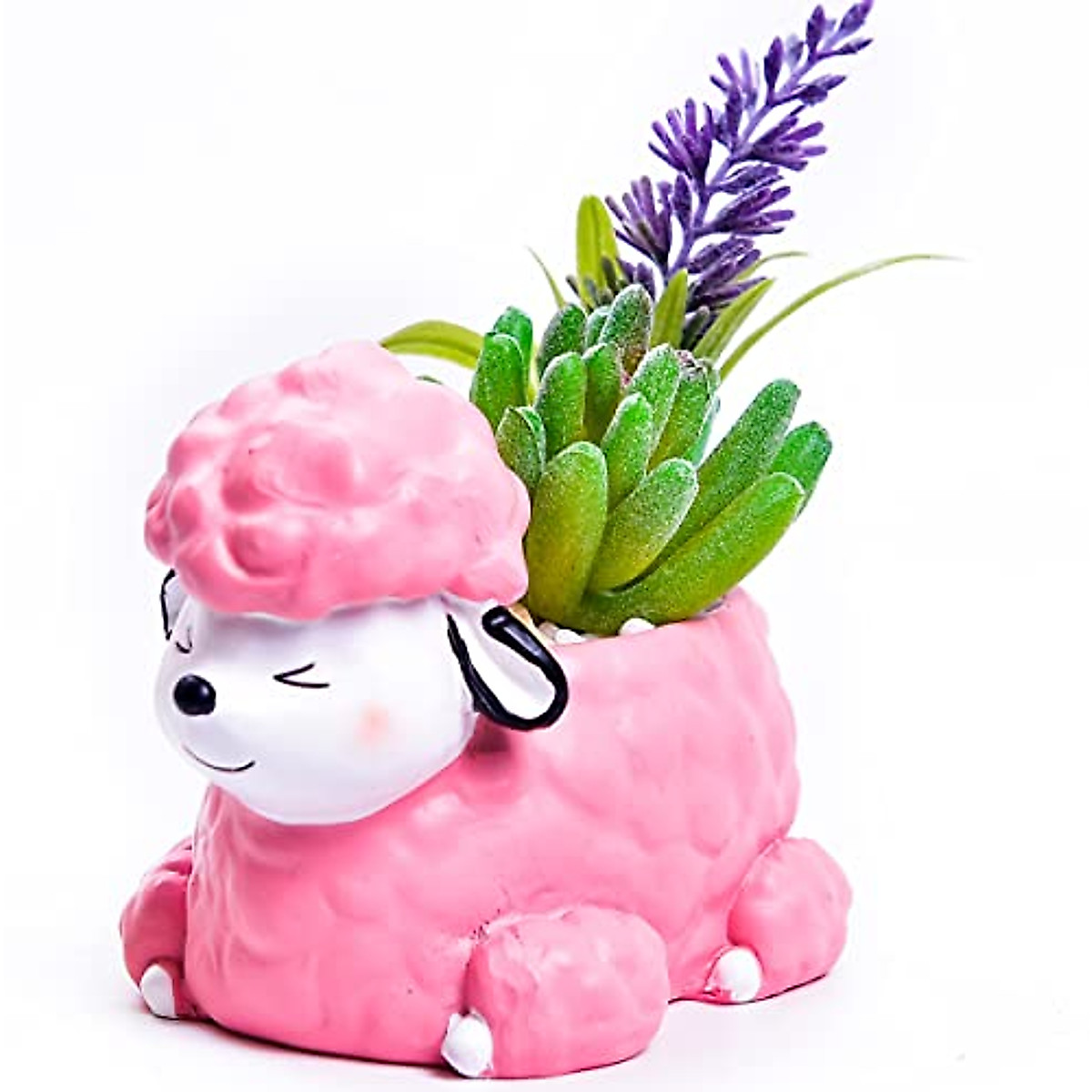 Cute Poodle Puppy Flower Pot with Drainer Garden Flower Pot Resin Succulent Potted Bonsai Plant Stand Home Desk Mini Ornaments Balcony Gardening Flower Pot Does Not Contain Plants