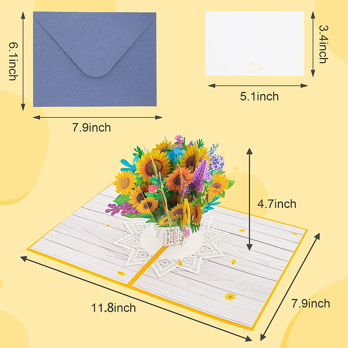 JinRuiKJ Sunflowers 3D Pop Up Card - Handmade 3D Popup Cards with Envelope, 5.9" x 7.9" Cover, Pop Up Flower 3D Greeting Cards - Funny Birthday Cards for Women