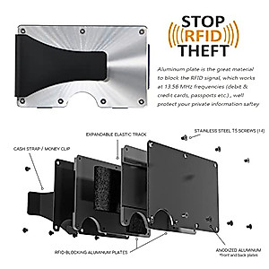 Metal Wallets for Men with Money Clip - Slim Minimalist Aluminum Wallet Credit Card Holder RFID Blocking(Cd Raised Grain, Silver)