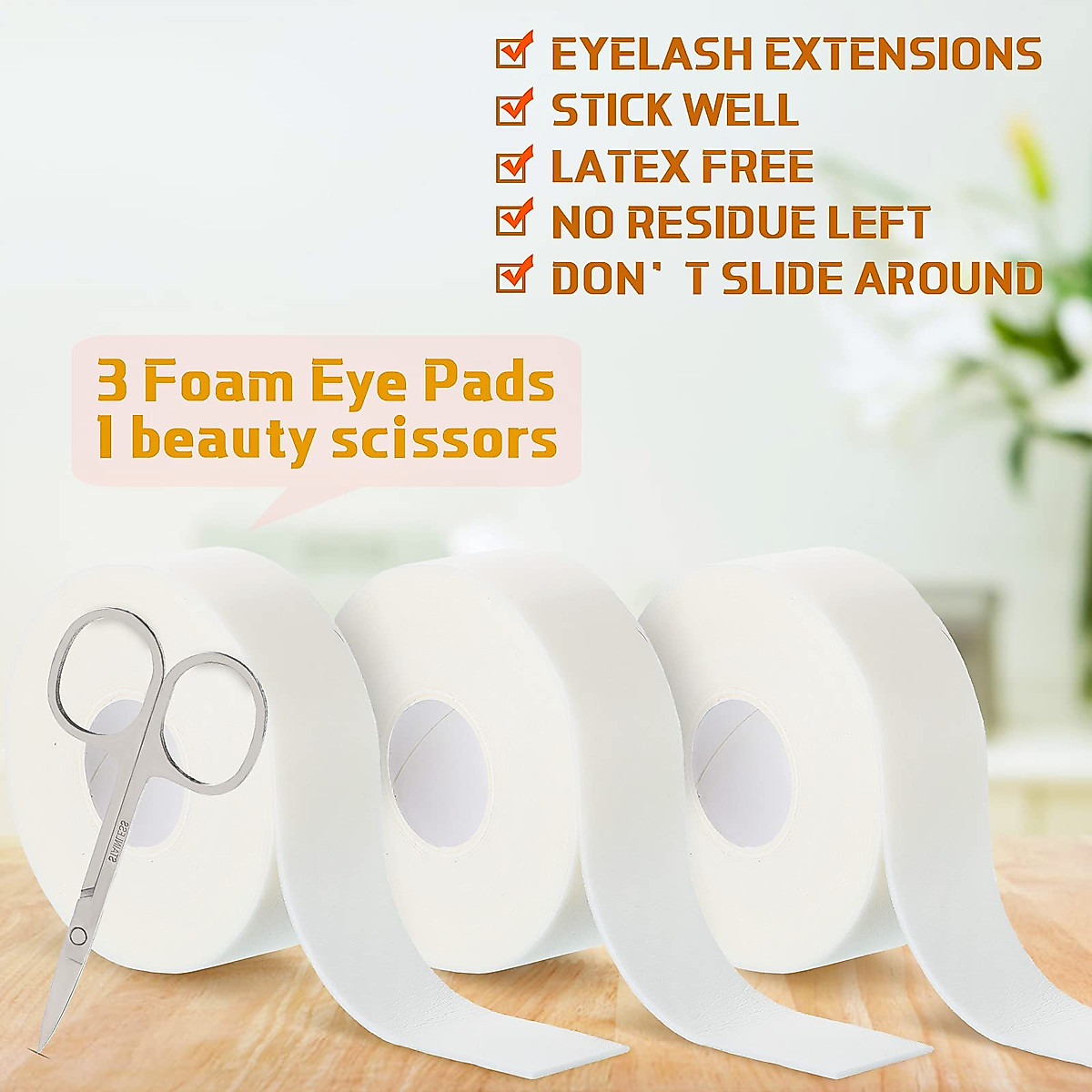 3 Pieces Soft Foam 1Pieces Cosmetic Scissors Elastic Eyelash Tapes White Lash Extension Tape Adhesive Under Eye Pads Beauty Lash Foam Tape for Eyelash Extensions