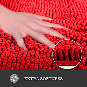 Yeaban Red Bathroom Rugs – Thick Chenille Bath Mats | Absorbent and Washable Bath Rug Non-Slip, Plush and Soft Rugs for Bathroom, Kitchen, Shower, Sink - 17" x 24"