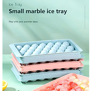 NUOYANG Round Ice Cube Tray with Lid, Ice Ball Maker Mold for Freezer with Container Mini Circle, Ice Cube Tray Making, 33PCS Sphere Ice Chilling Cocktail Whiskey Tea Coffee