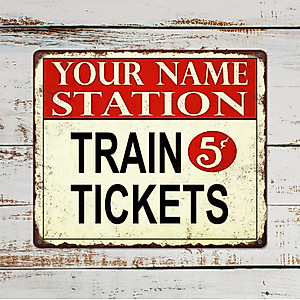 Your Name Custom Train Station Tickets 5 Cent Man Cave Metal Sign 8"x12" Made in USA