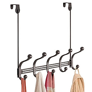 mDesign Decorative Closet Over Door or Wall Mount 10 Hook Metal Storage Organizer Rack for Coats, Hoodies, Hats, Scarves, Purses, Leashes, Bath Towels, Robes - Hyde Collection - Bronze