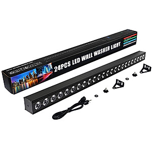 LED DMX Wash Light Bar - 96W 24LEDs RGBA Stage Light Bar Sound Activated Auto Play DJ Light Bar Uplights for Wedding Church Christmas Birthday Party Stage Lighting