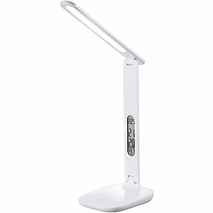 LED Desk Lamp with Time, Date, Temperature Display, 3 Modes Lighting/Brightness Adjustable Bedside Table Lamp, Touch Control Eye-Caring Night Light for Home Office (White)