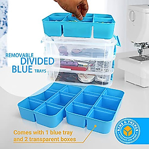 Bins & Things Stackable Storage Container with Organizers - 2 Trays - Blue - Craft Storage / Craft Organizers and Storage - Bead Organizer Box / Art Box Organizer - Art Storage Box & Craft Box Organizer