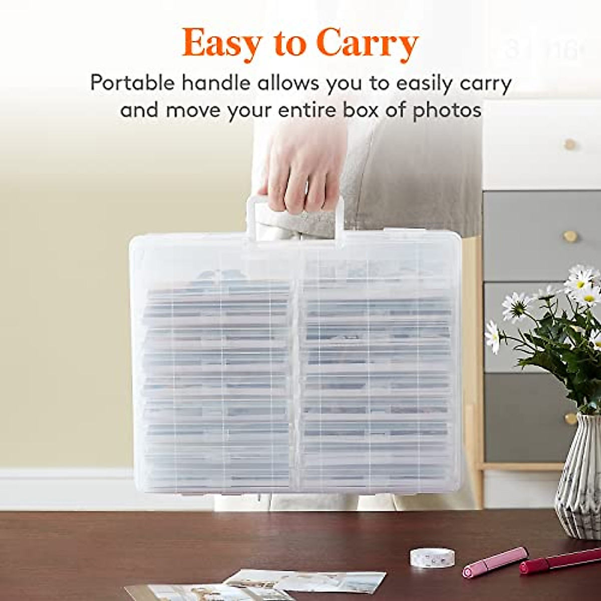 Lifewit Photo Storage Box 4x6 Photo Case, 18 Inner Photo Keeper, Clear Photo Boxes Storage, Plastic Photo Organizer Craft Storage Box for Seeds Cards Pictures Stamps with 1 Sheet Label Sticker