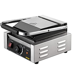 Happybuy Commercial Sandwich Panini Press Grill,110V 1800W Up Grooved and Down Flat Plates Electric Sandwich Maker, Temperature Control 122°F-572°F for Hamburgers Steaks Bacons