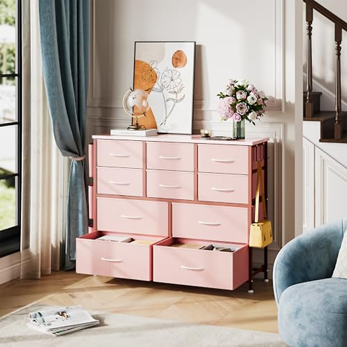 Jojoka Dresser for Bedroom with 10 Drawers, Dressers & Chest of Drawers, Fabric Storage Drawer with Side Pockets for Kids Room, Closet, Hallway, Entryway, Living Room