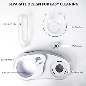MILIFUN Double Dog Cat Bowls Pets Water and Food Bowl Set, Cat Bowls Food and Water with Automatic Waterer Bottle for Small or Medium Size Dogs Cats (White)