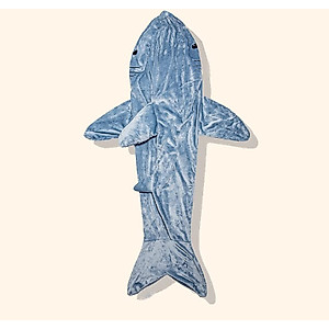 Shark Blanket Adult, 2023 New Super Soft Cozy Flannel Shark Onesie Blanket Wearable, Shark Blanket Hoodie, Shark Costume Shark Gifts for Boys Kids Adult (S(150 * 70 cm), Blue)