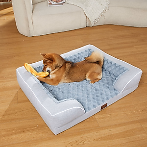 Casa Paw Orthopedic Dog Beds for Large Dogs, Waterproof Memory Foam Large Sized Dog Bed with Sides, Non-Slip Bottom and Egg-Crate Foam Big Dog Bed with Removable Washable Cover(Large,Light Grey)