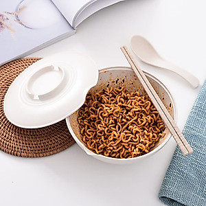 Kichvoe 1 Set Instant Noodle Bowl Rice Bowl Porcelain Ramen Bowl Ramen Bowl with Chopstick Ceramic Bowl with Lid Fruit Bowl Melamine Bowls Dessert Cereal Ceramics White Unbreakable Bamboo