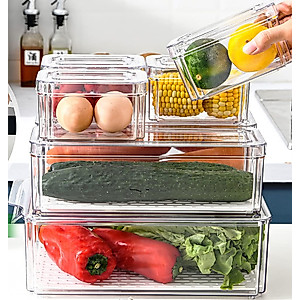 Plexel Refrigerator Organizer Bins, Fridge Organizer, Clear Plastic Food Storage Containers, Contenedores Para Organizar Cocina, Pantry Organization And Storage, with Removable Drain Tray. (7)