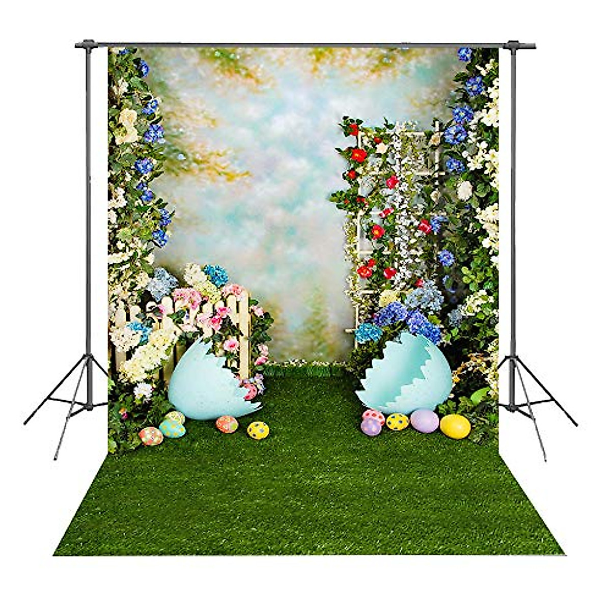 5x7ft Spring Easter Backdrops for Photography Rabbit Colorful Eggs Flower Wooden Wall Grass Backdrop Baby Shower Photo Background Kids Newborn Birthday Party Banner Decorations Studio Booth Props