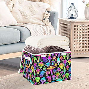 Sletend Storage Box Mushroom Colorful Closet Storage Bins with Lids, Foldable Oxford Fabric Storage Box for Home Bedroom Closet Office (16.5x12.6x11.8 in)