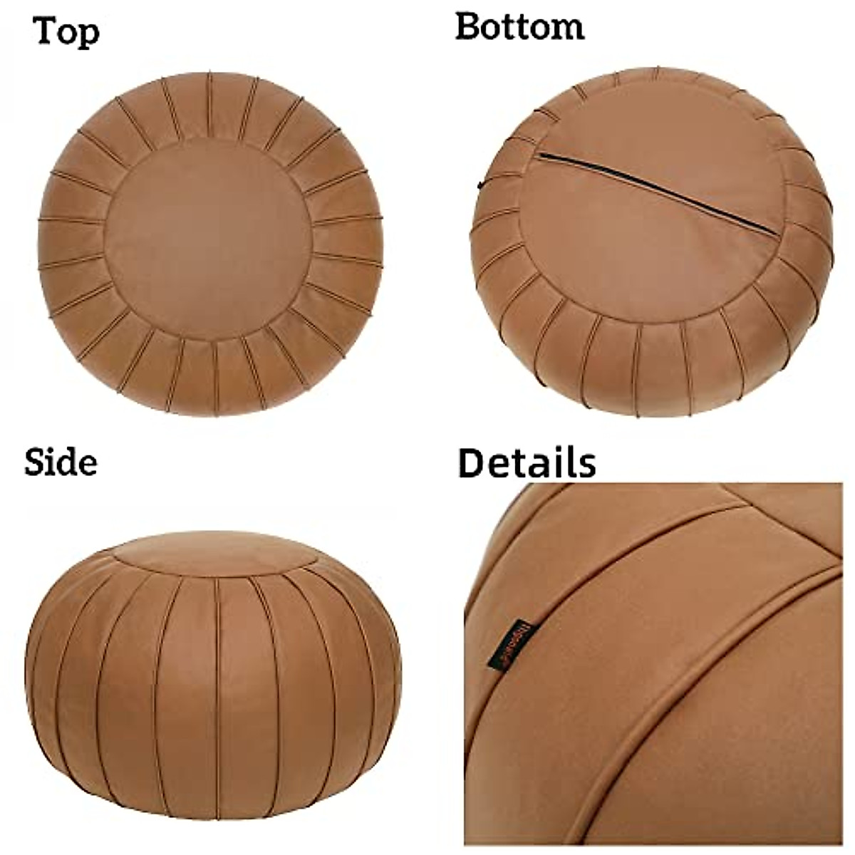 Thgonwid Handmade Foot Stool Ottoman Faux Suede Poufs 21.6" x 13" - Round Storage Floor Cushion Footstool for Living Room, Bedroom and Wedding, Unstuffed, Brown
