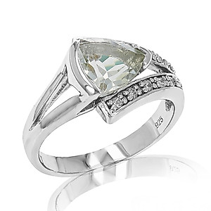 VIR JEWELS 1 cttw Green Amethyst Ring .925 Sterling Silver with Rhodium Trillion Cut 8 MM Size 6