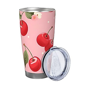AYCZN Cherry 20 OZ Tumbler Stainless Steel Travel Coffee Mug, Fruit Flower Floral Insulated Water Bottle with Lid Leakproof Thermal Cup