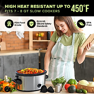 Silicone Crockpot Liner & Mitts | Reusable Slow Cooker Liner | Leakproof and Easy Clean Crock Pot Inserts for 7-8 Quart Pots
