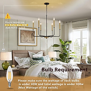 HOXIYA DIMMABLE Plug in Chandelier with Cord 25.6", Black and Gold 6 Light Modern Farmhouse Chandelier for Dining Room, Rustic Retro Hanging Ceiling Lighting Pendant Light Outdoor Gazebo Porch Bedroom