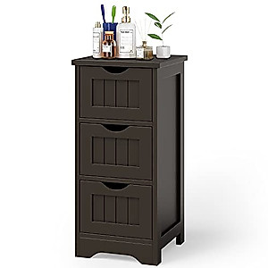 Giantex Bathroom Floor Cabinet - Small Bathroom Storage Cabinet with 3 Removable Drawers & Anti-Toppling Device, Freestanding Side Storage Organizer for Bathroom Living Room Bedroom (Brown)