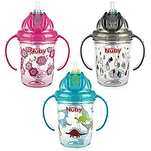 Nuby Tritan No Spill Flip N' Sip Twin Handle Printed Cup with 360 Weighted Straw