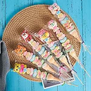 Tendwarm 100 Pcs 4x11 Inch Clear Long Candy Cello Cellophane Treat Bags with 7 Mix Colors Twist Ties Perfect for Birthday Favor Candles Pretzel Icy Candy Popsicle