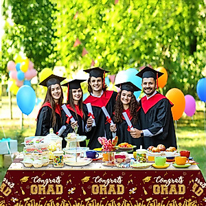 chiazllta Set of 3 Graduation Tablecloths Class of 2024 Congrats Grad Maroon Graduation Party Tablecover Decorations Party Supplies Large Size Plastic 54"x108"(Maroon & Gold)