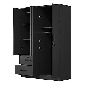 Woodpeckers Furniture And Mattress 4 Doors Wardrobe 2 Drawers with Shelves 72" high (Black)
