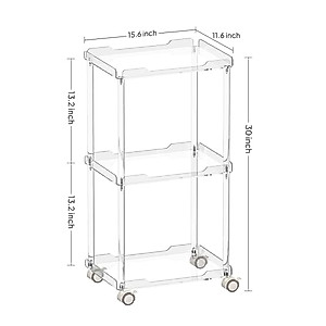 Aquiver Acrylic Utility Rolling Cart - Multifunction Storage Rolling Cart for Kitchen, Bathroom, Living Room, Office - 15.5'' L x 11.6'' W x 30'' H