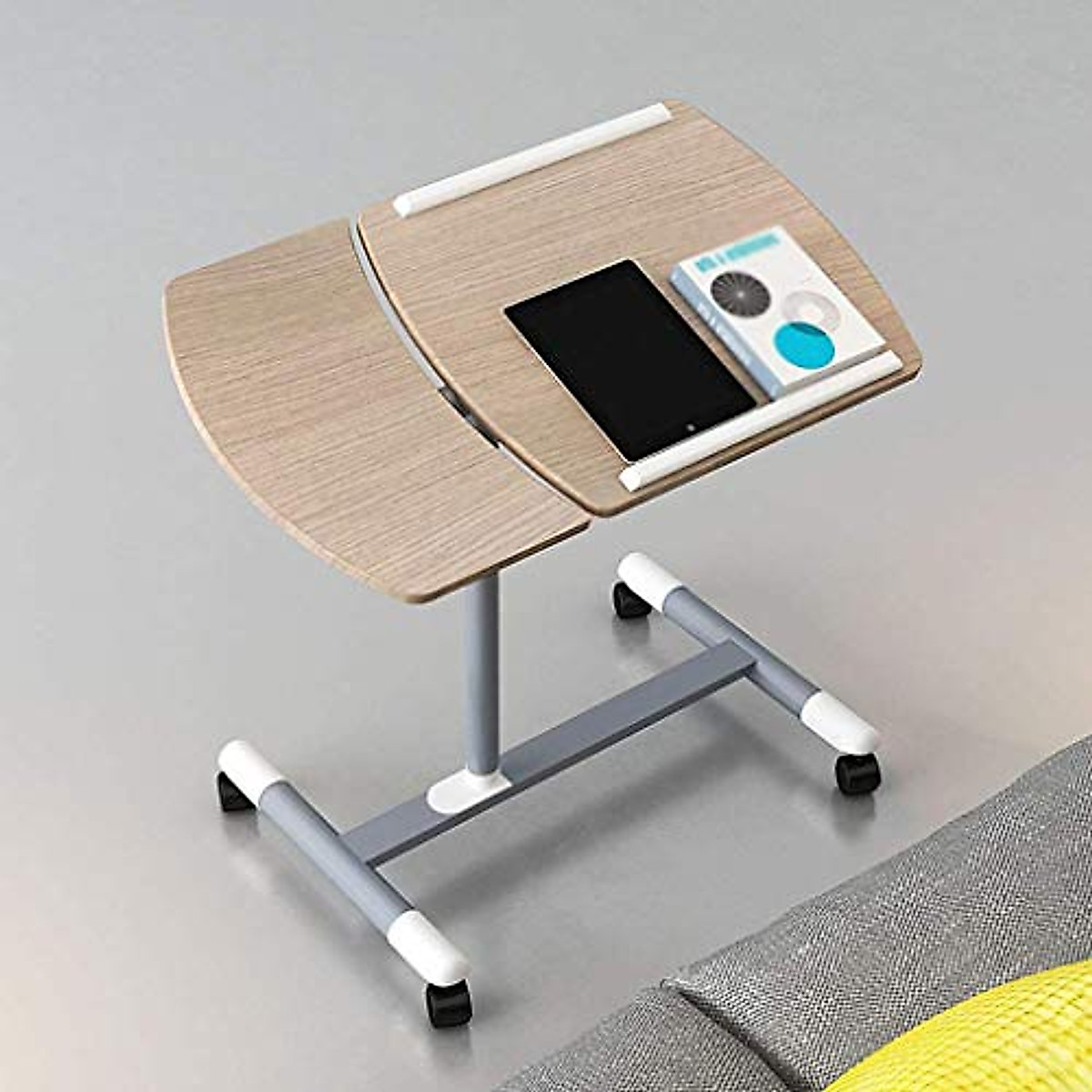 SCKTFS Computer Student Laptop Desk Height Adjustable Wooden Laptop Table Computer Standing Desk with Tablet Slot Mobile Workstation with Wheels