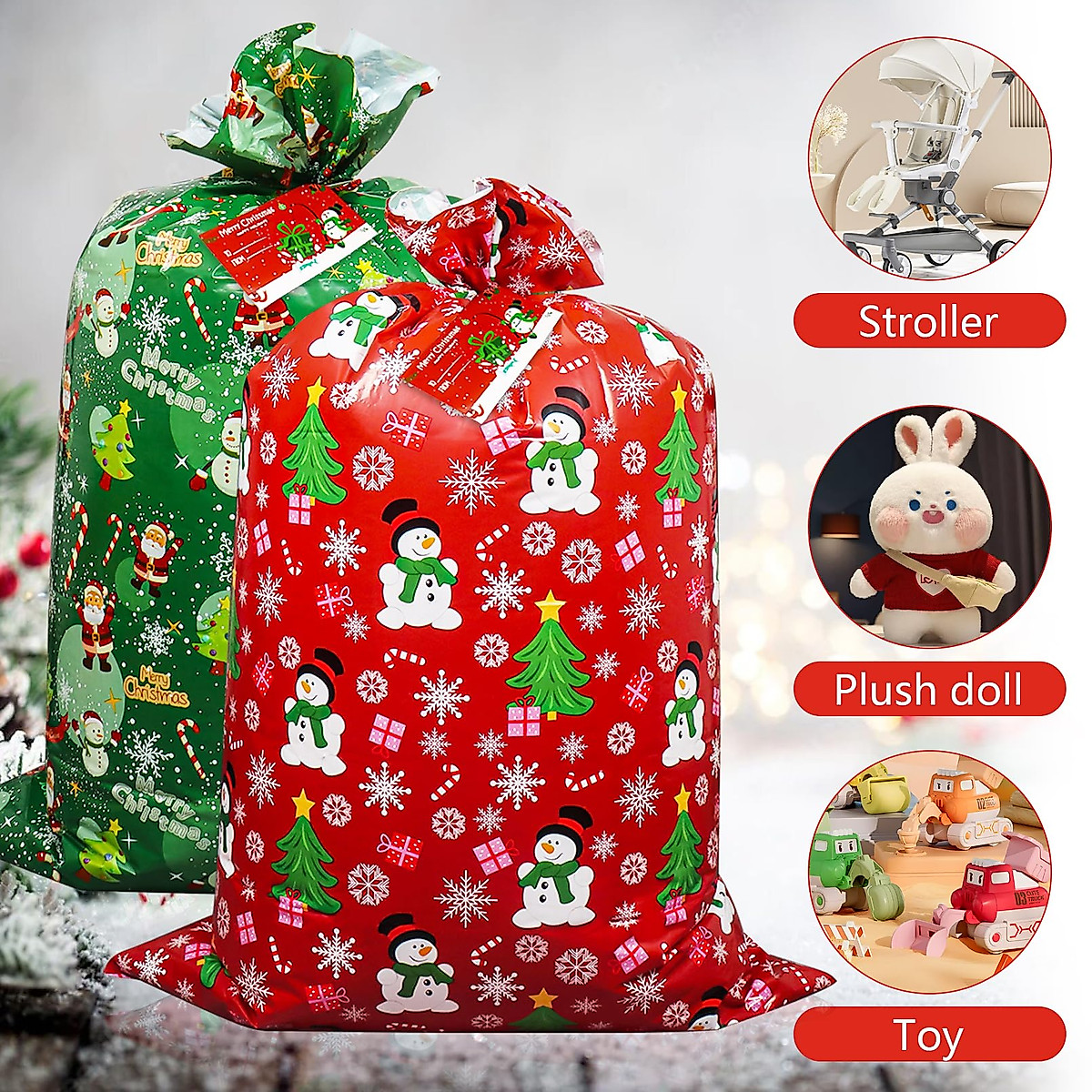 Nwvuop 2 Pack Giant Christmas Gift Bag 36× 56 Inches Extra Large Plastic Gift Bags with Gift Tag for Christmas Presents Wrapping Goodie Bags Kids Bicycle Bike