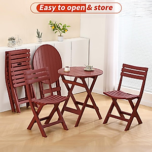 TAO ONE 3 Piece Patio Bistro Sets, Foldable Patio Set, Bistro Table and Chairs, 2 Plastics Folding Chairs and Round Table for Outdoor Balcony, Porch, Lawn, Garden, Patio, Red