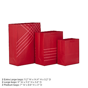 Hallmark Red Gift Bags in Assorted Sizes (Pack of 6: 2 Medium 9", 2 Large 11", 2 Extra Large 14") for Christmas, Birthdays, Graduations, Father's Day, Baby Showers, Bridal Showers, Weddings