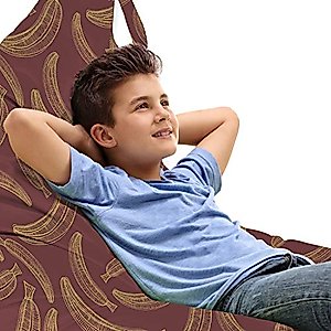 Ambesonne Banana Lounger Chair Bag, Outline Drawings of Fruits Striped Long Shapes Vintage Illustration, High Capacity Storage with Handle Container, Lounger Size, Pale Maroon and Mustard