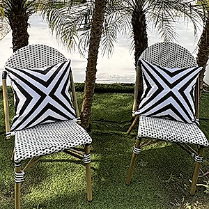 Hckot 2 Pack Decorative Outdoor Waterproof Pillow Covers Black and White Geometric Garden Cushion Sham Throw Pillowcase for Patio Tent Couch 18x18 Inch, Black A