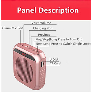 Portable Voice Amplifier with Wired Microphone Headset Rechargeable PA System Speaker Personal Microphone Speech Amplifier Power Amplifiers Loudspeaker for Teachers/Metting/Tour Guide (Rose Gold)