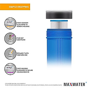 Max Water 20 x 4.5 inch Whole House Pleated Sediment Water Filter - 10 Micron - Compatible with 20" BB Whole House Water Filtration Systems