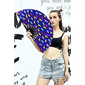 Amajiji Large Rave Folding Hand Fan for Men/Women, Chinease/Japanese Bamboo Hand Fan, Festival Accessories Performance Decoration Gift Dance Handheld Fan (Dinosaur)