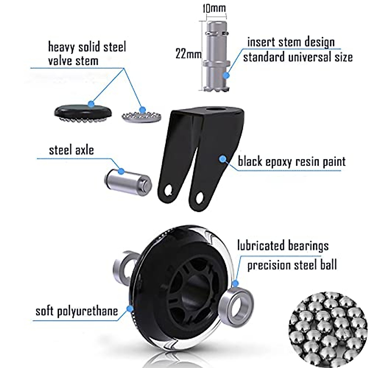 Home Office Chair Wheels for IKEA Chair, WASJOYE Set of 5 Rolling Chair Replacement Casters, Heavy Duty Gaming Computer Desk Rubber Caster for Hardwood Tile Carpet Floor Protection