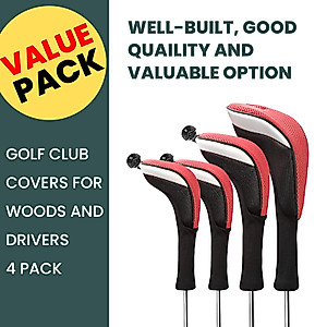 FINGER TEN Golf Club Head Covers Woods Driver Fairway Hybrid 3/4/5 Set, Headcovers Men 1 3 5 7 X Interchangeable Number Tag, Fit All Wood Clubs (4 Pack-Red(1D+1F+2H))